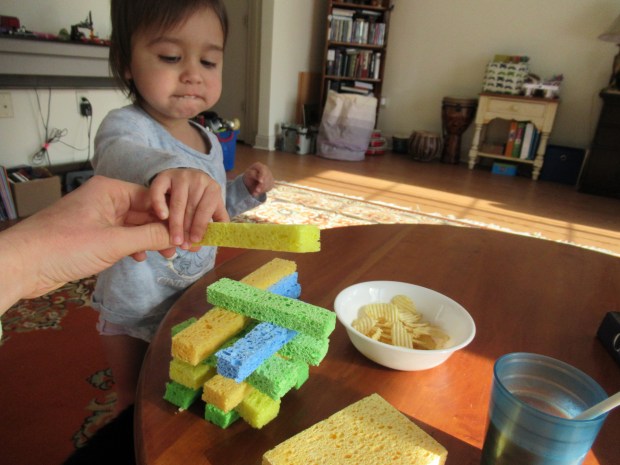 Sponge Towers and Stamps – joyful parenting